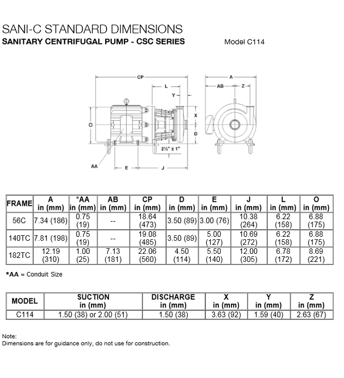 C-114 Sanitary Tri-clamp Centrifugal Pump, 1 HP, TEFC Motor — Texas ...